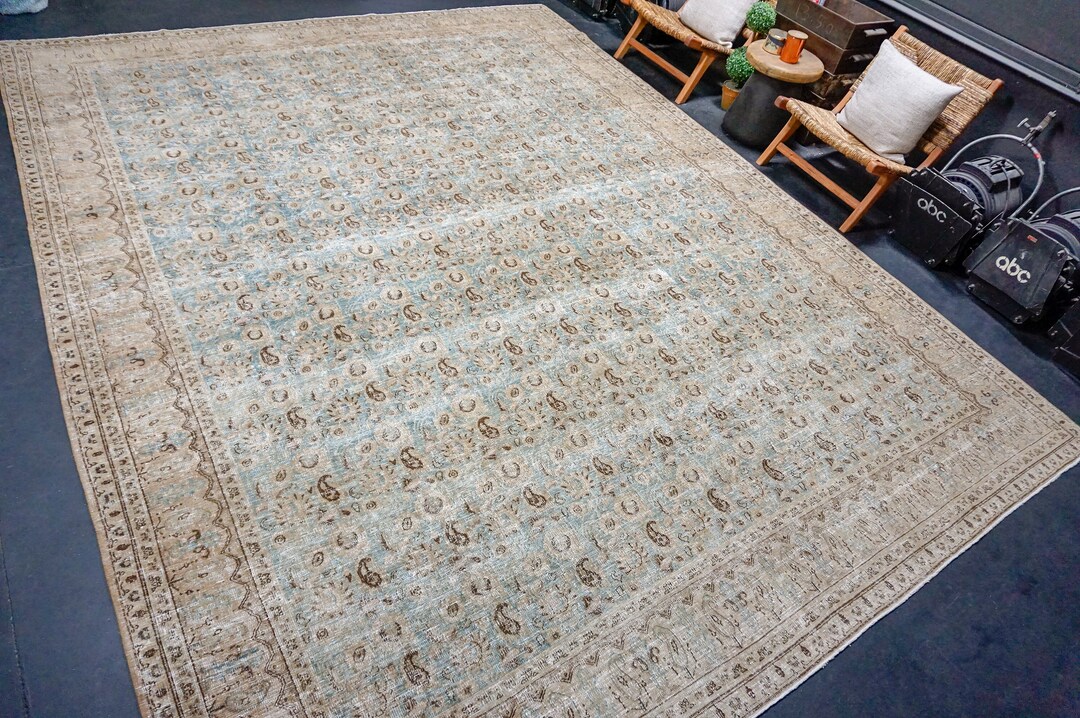 10’6 X 13’8 Classic Antique Carpet Muted Sea Blue, Taupe & Brown SB - Etsy
