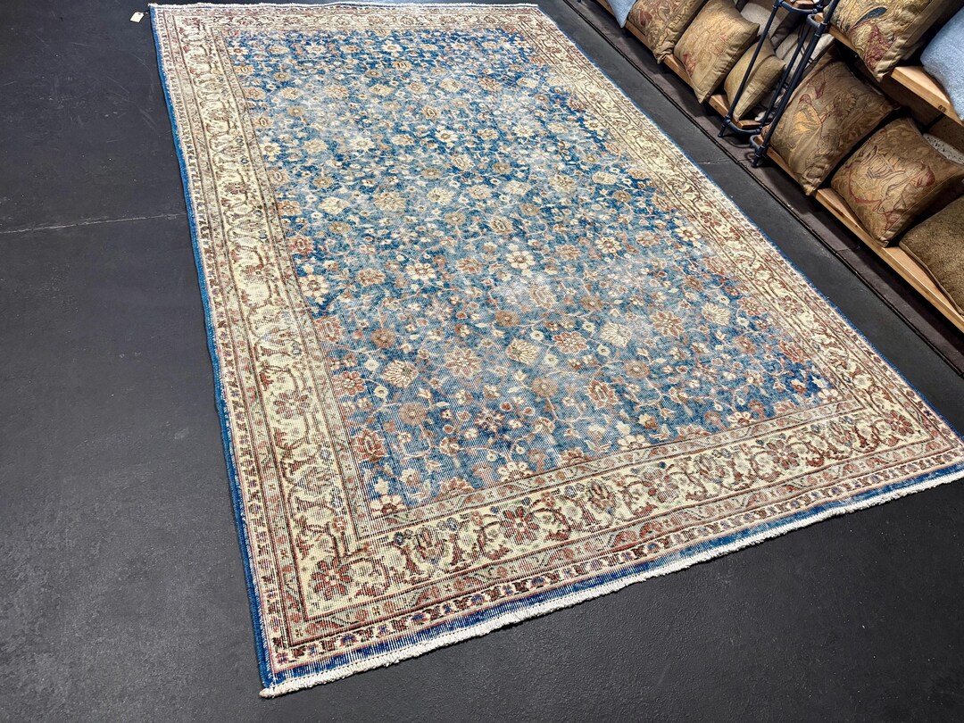 6’5 X 10’ Classic Vintage Rug Muted Indigo Blue, Beige + Rust 5764 - Etsy