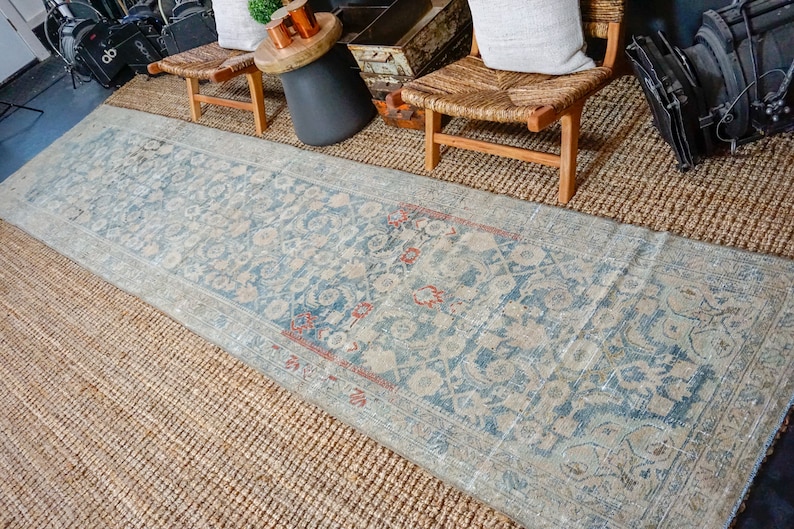 3'3 X 14 Vintage Runner Denim Blue and Beige SB | Etsy