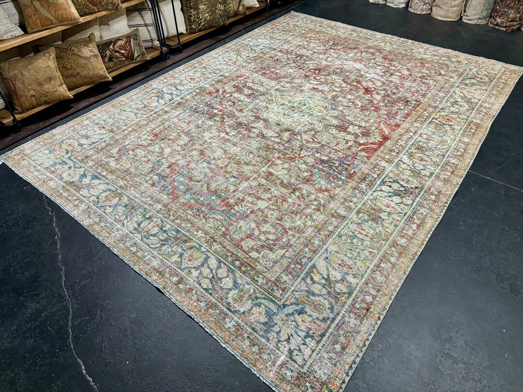 8’6 X 11’9 Classic Antique Rug Muted Denim Blue, Red + Gray - Etsy