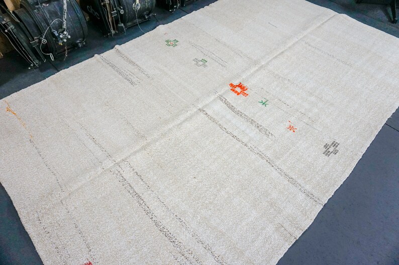 510 X 95 Hemp Kilim Scandinavian Style MCM Cream and Ecru | Etsy