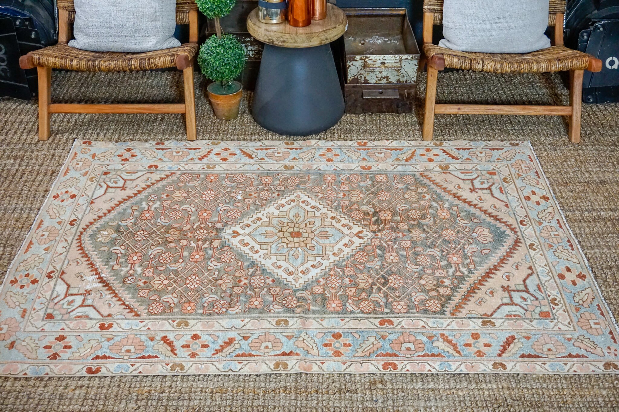 44 x 62 Classic Vintage Handmade Carpet Gray Blue Copper | Etsy