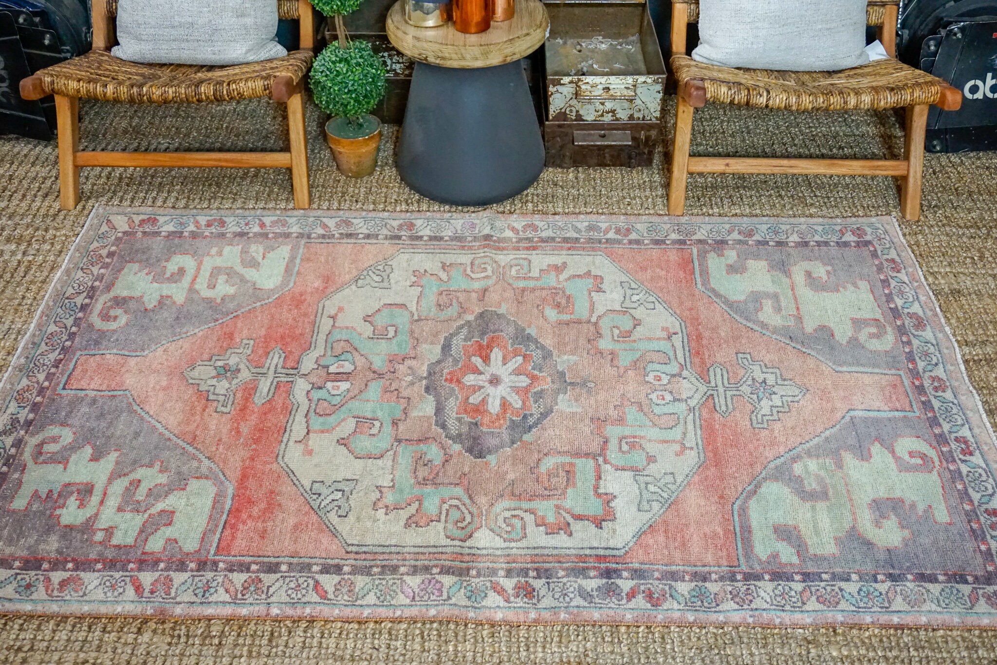 44 x 610 Oushak Rug Muted Red Mint Green and Purple-Gray | Etsy