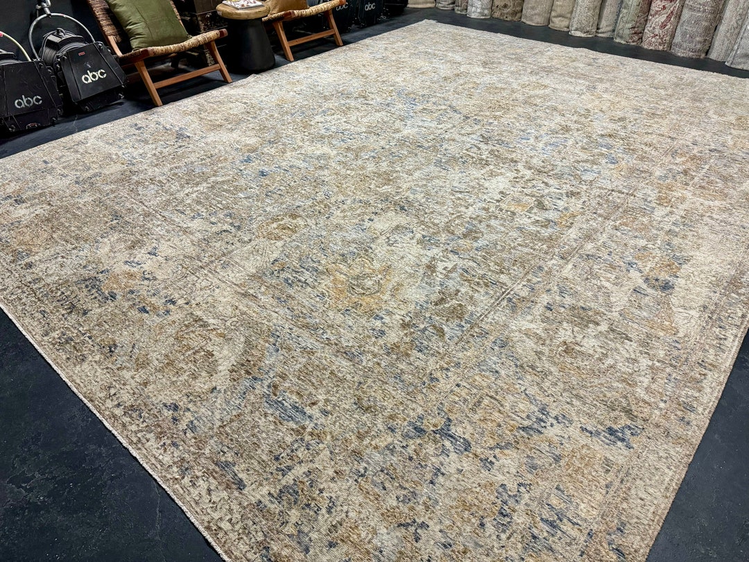 12’ X 15’5 Distressed Silk 17th Century Persian Design Tibetan Rug ...