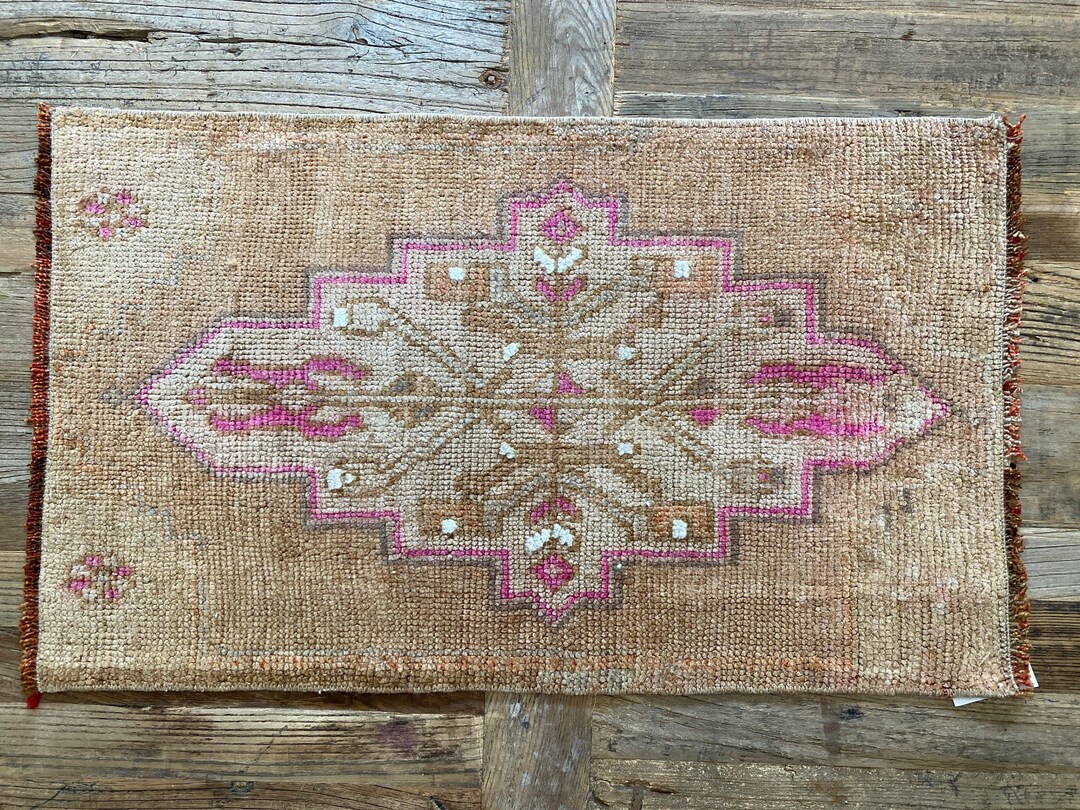 1’4 X 2’7 Antique Kars Rug Muted Camel Brown, Taupe, Pink + White - Etsy