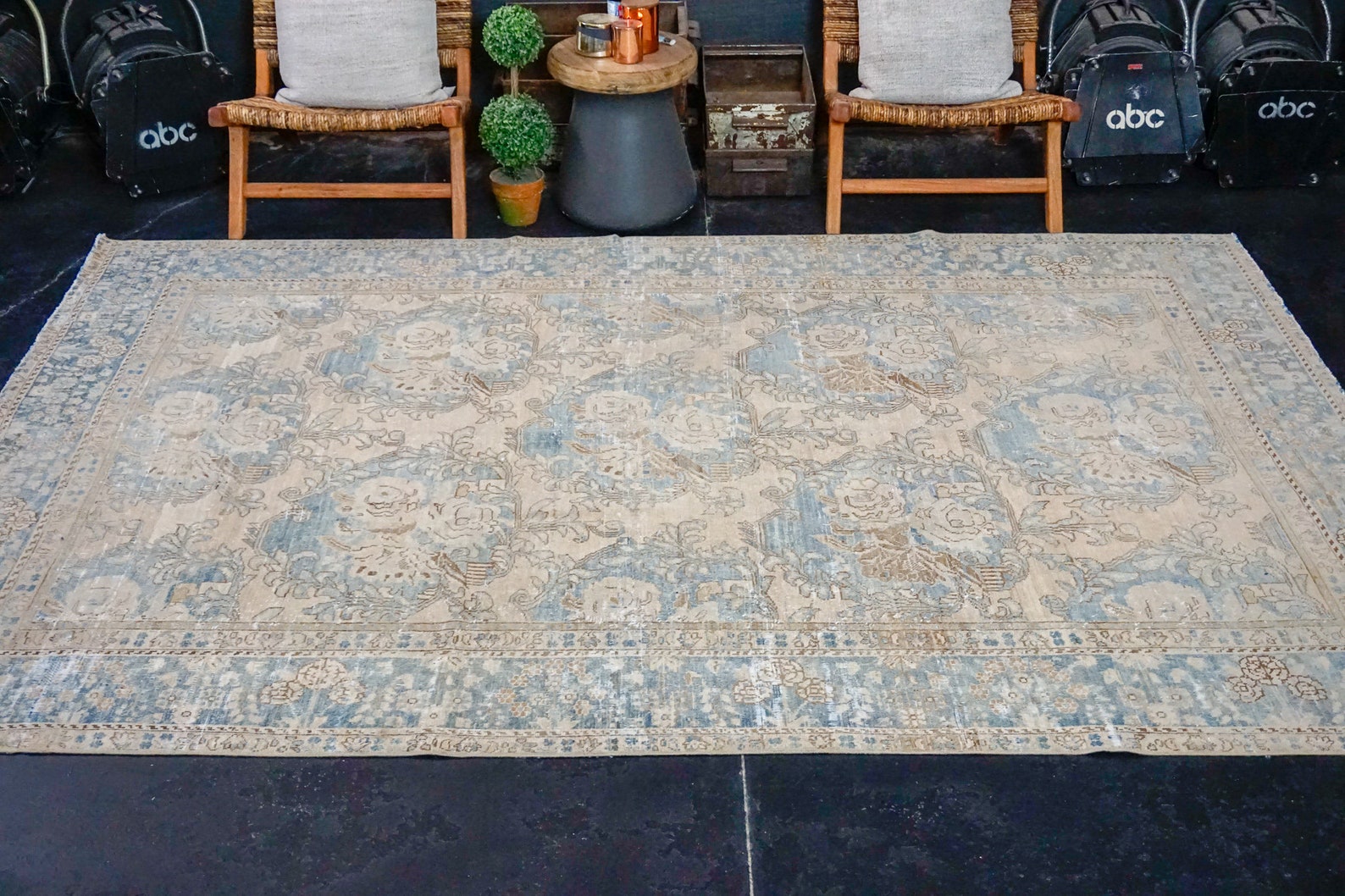 7’ X 10’1 Classic Vintage Rug Muted Blue + Blush-beige Carpet - Etsy