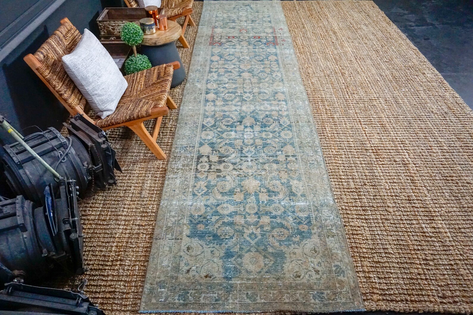 3'3 X 14 Vintage Runner Denim Blue and Beige SB | Etsy