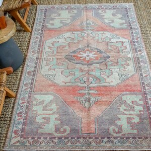 44 X 610 Oushak Rug Muted Red, Mint Green and Purple-gray Vintage ...