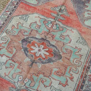 44 X 610 Oushak Rug Muted Red, Mint Green and Purple-gray Vintage ...