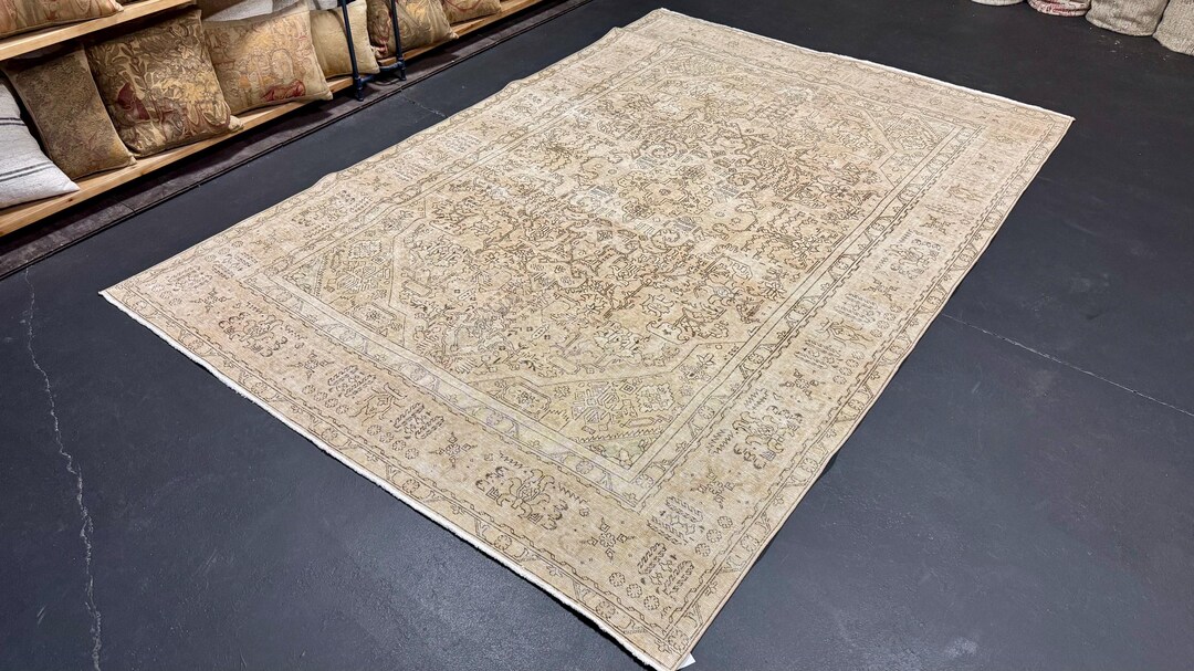 6’3 X 9’4 Classic Vintage Tabriz Rug Muted Camel Beige, Blush Beige ...