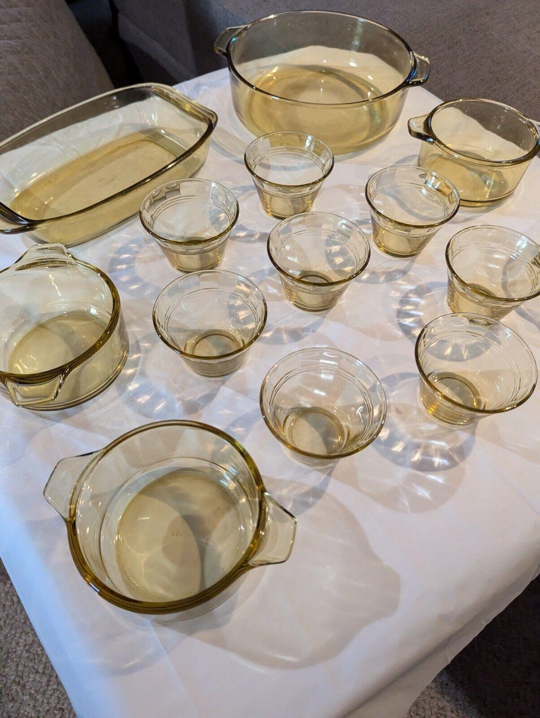 14 Pc Vintage Forte Crisa Mexico Honey Amber Glass Baking Serving ...