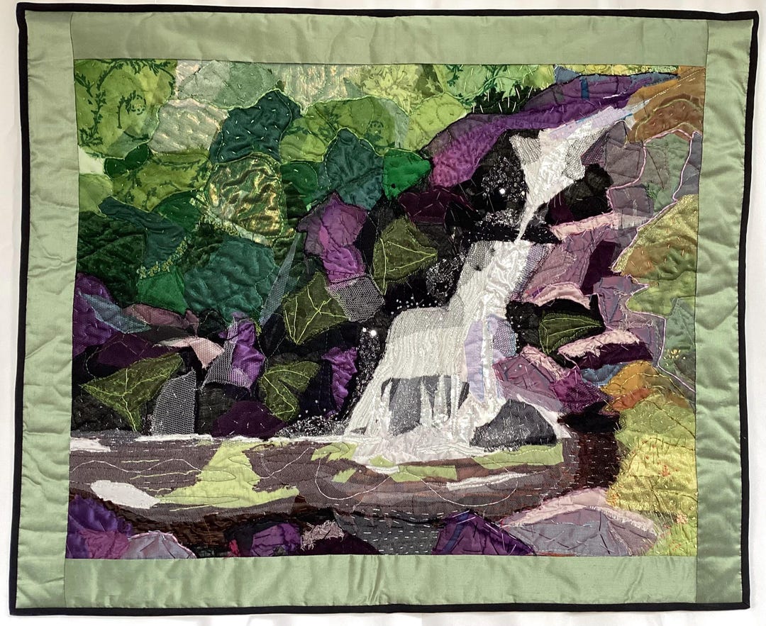 Waterfall Fabric Collage and Embroidery - Etsy