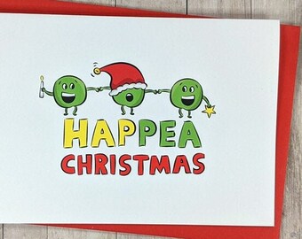 Happy Christmas Card Merry Christmas Peas - Etsy