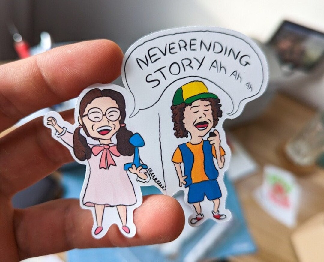 Stranger Things Sticker: Dustin & Suzie - Neverending Story Waterproof ...