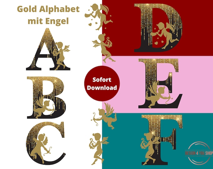 Letters Angel Alphabet A-Z. Clipart Gold. Instant Download. Fancy ...