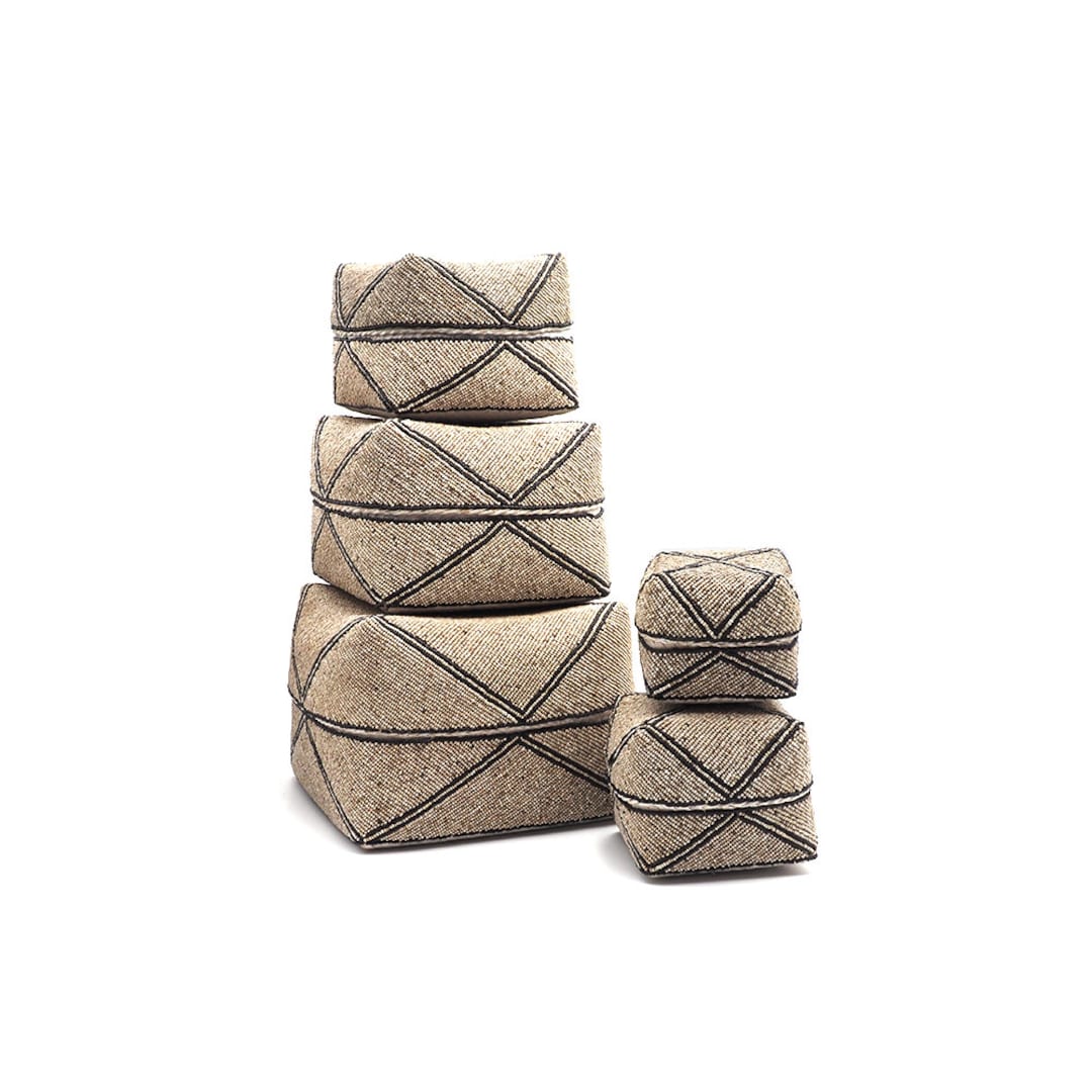 Balinese Beaded and Bamboo Box - Beige and Black - Etsy