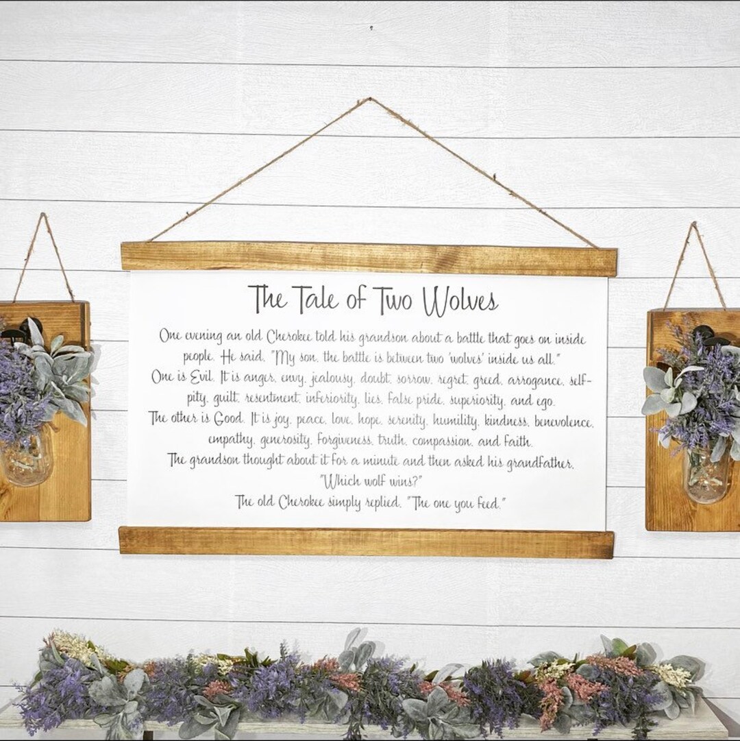 Tale of Two Wolves Wall Art Hanging Print Hanging Quote Home Decor ...