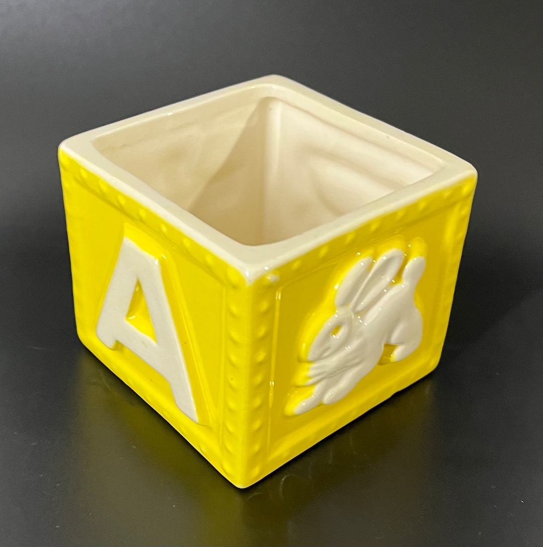 Ceramic Baby Block Planter Haeger USA #269 Vintage Yellow A Rabbit B ...