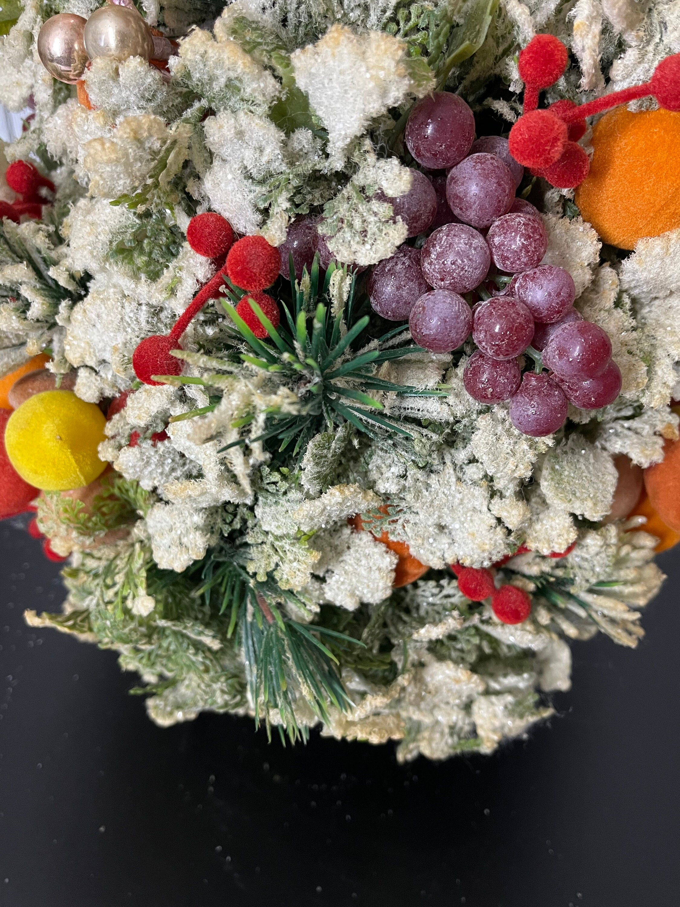 Flocked Fruit Topiary Christmas Tree Miniature 18 Inches Metal Base ...