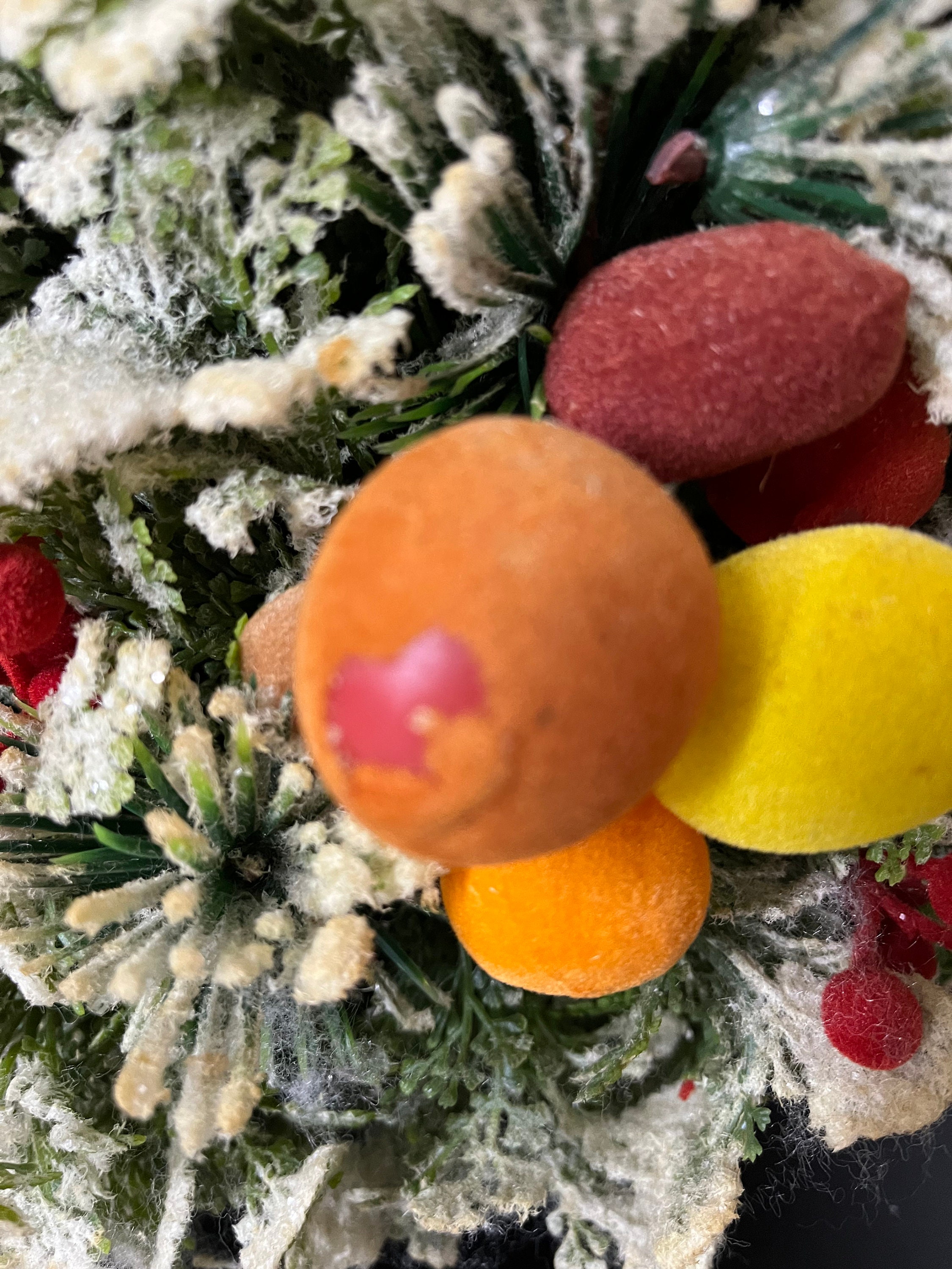 Flocked Fruit Topiary Christmas Tree Miniature 18 Inches Metal Base ...