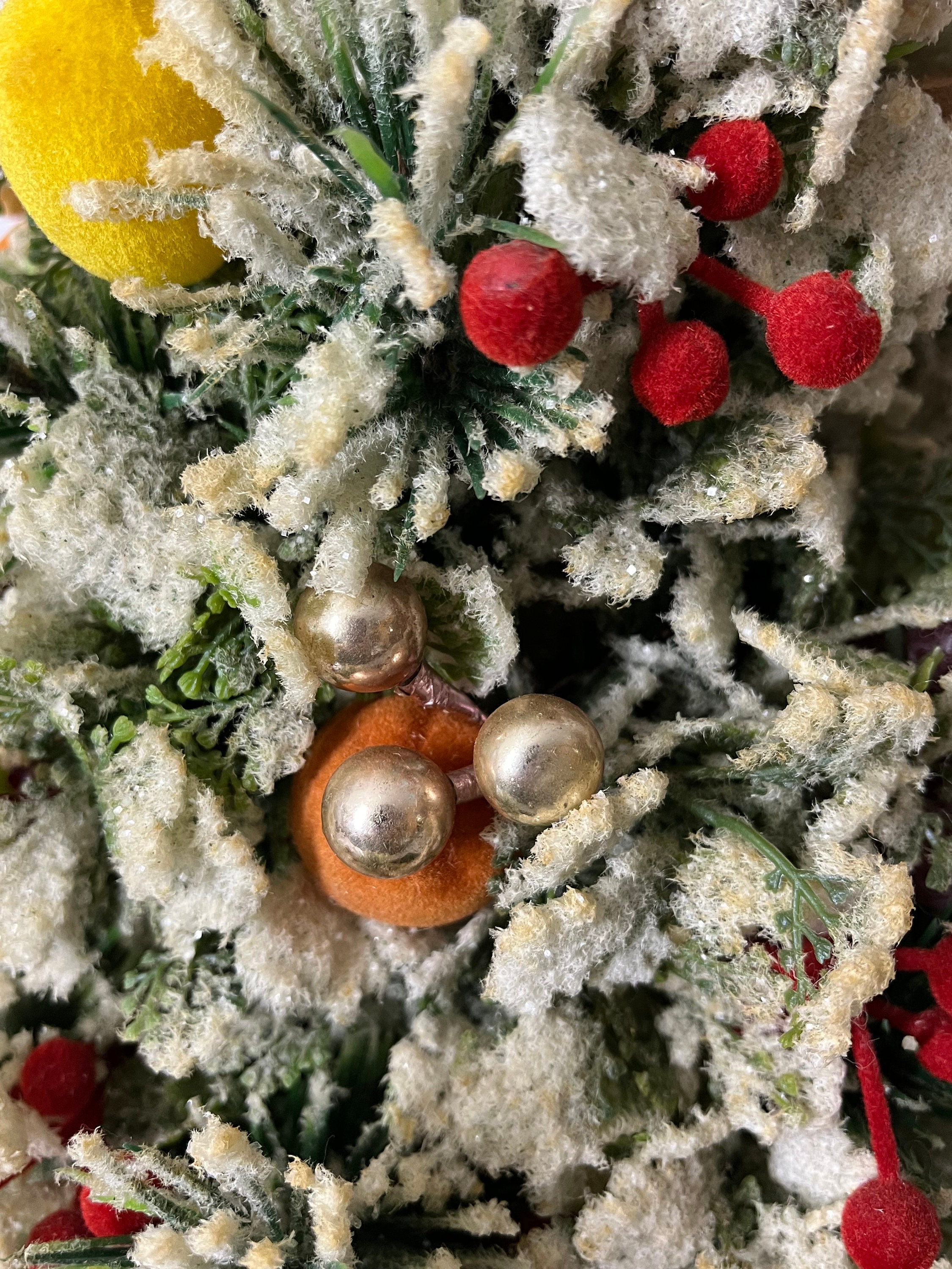 Flocked Fruit Topiary Christmas Tree Miniature 18 Inches Metal Base ...