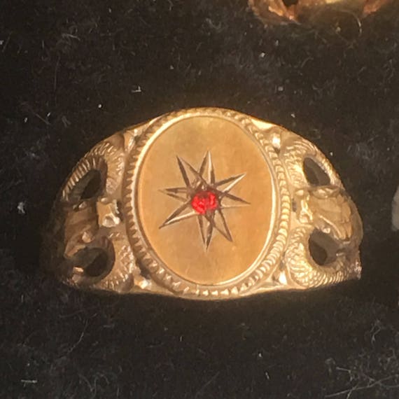 Star of Vishnu Sacred Temple Serpents Luck Ring - Gem