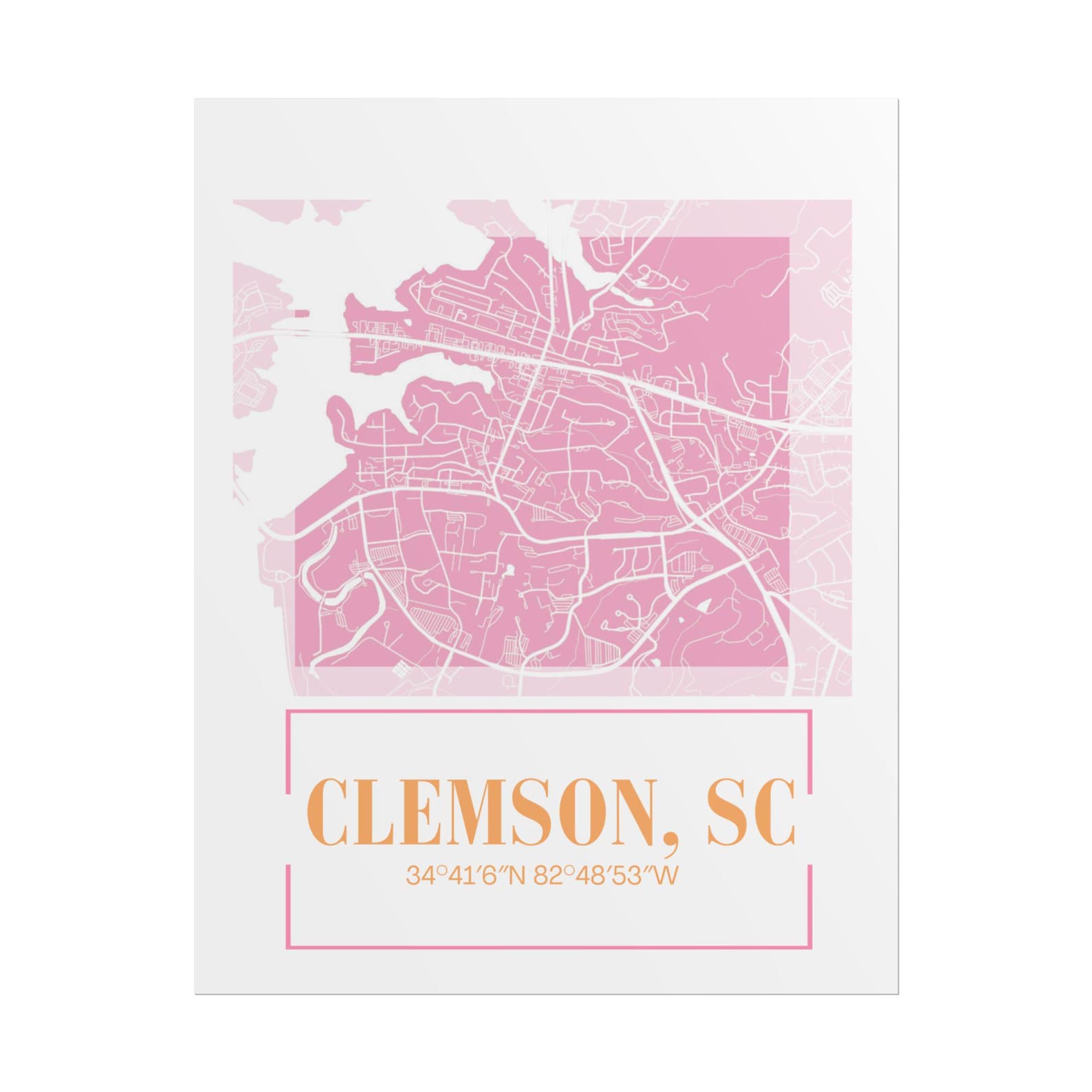 Clemson South Carolina Map Print, College Town Wall Art - Etsy