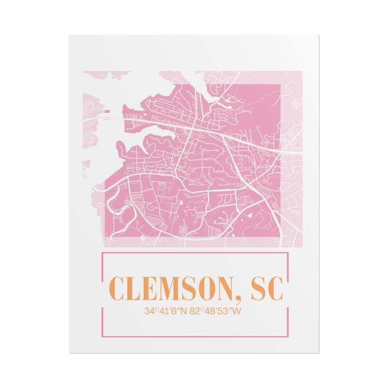 Clemson Landmark Map Rolled Poster, Personalized Wall Art, Gift for ...