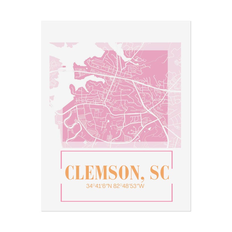 Clemson South Carolina Map Print, College Town Wall Art - Etsy