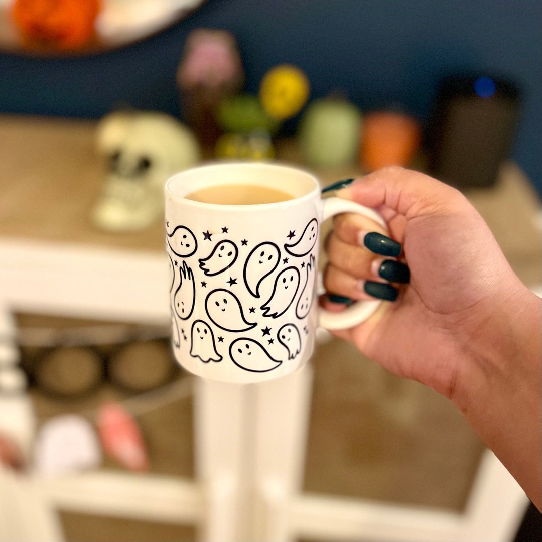 Cute Ghost Pattern Ceramic Mug 12oz - Spooky Season - Coffee Cup - Tea ...