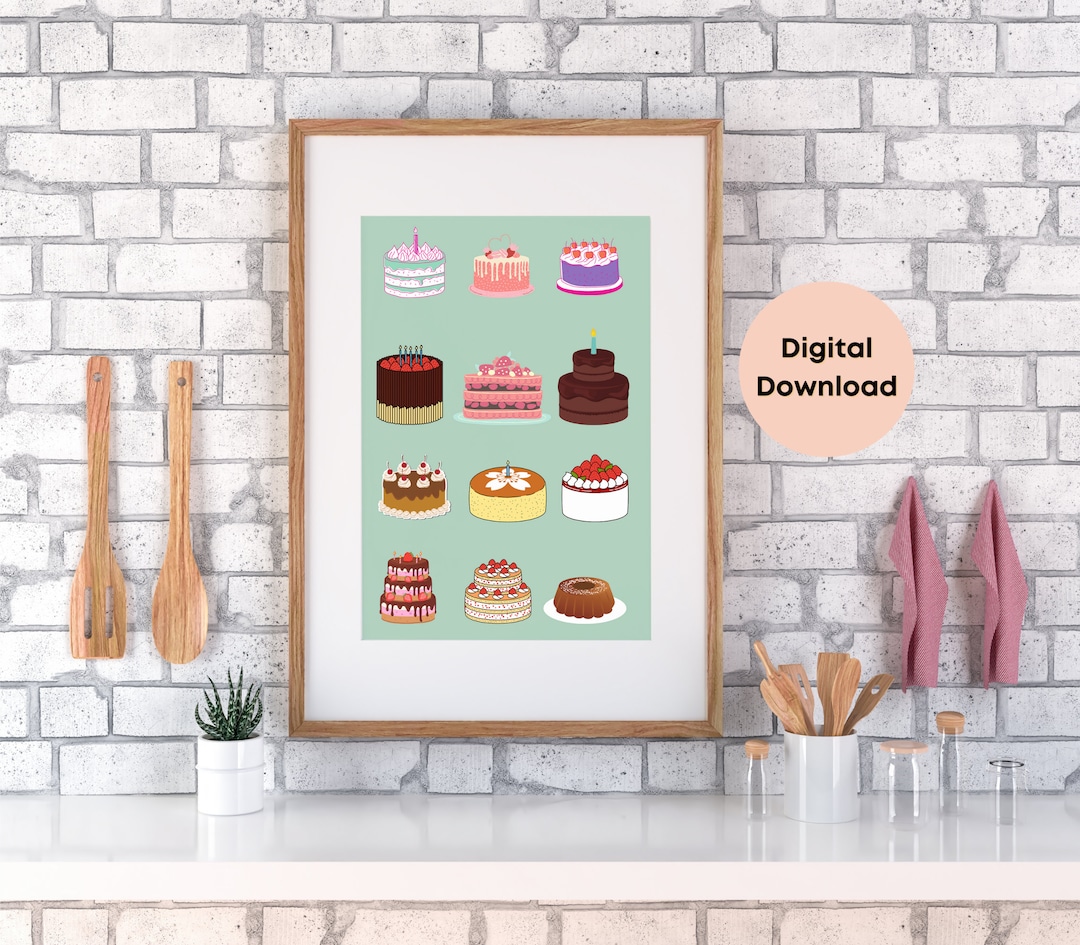 Cake Poster Digital Download // Bakery Poster, Kitchen Poster, Baking ...