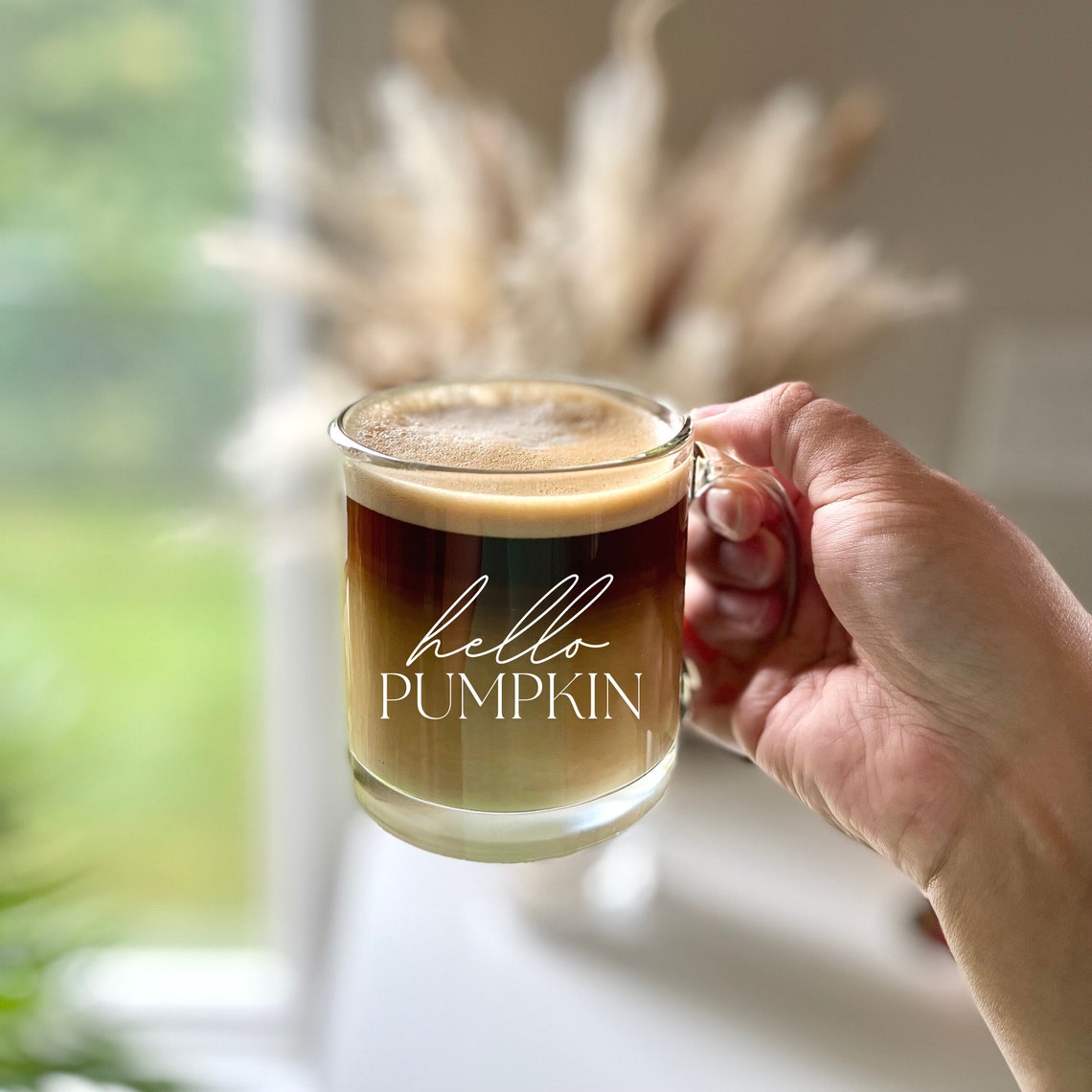 Hello Pumpkin Glass Coffee Mug 13oz // Mugs for Fall, Aesthetic Mug ...