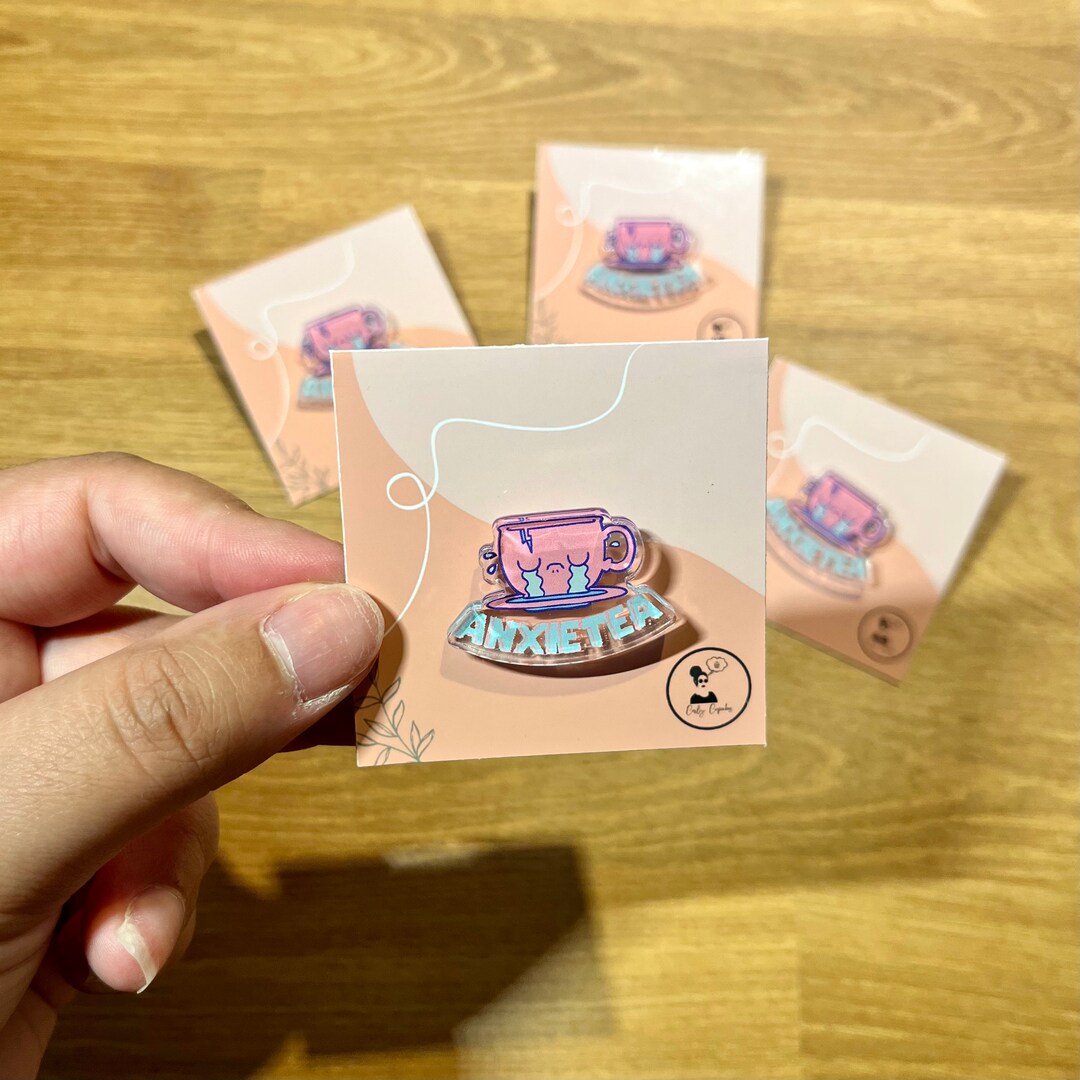 Anxietea Acrylic Pin - Mental Health Pin - Cute Anxiety Teacup Pin ...