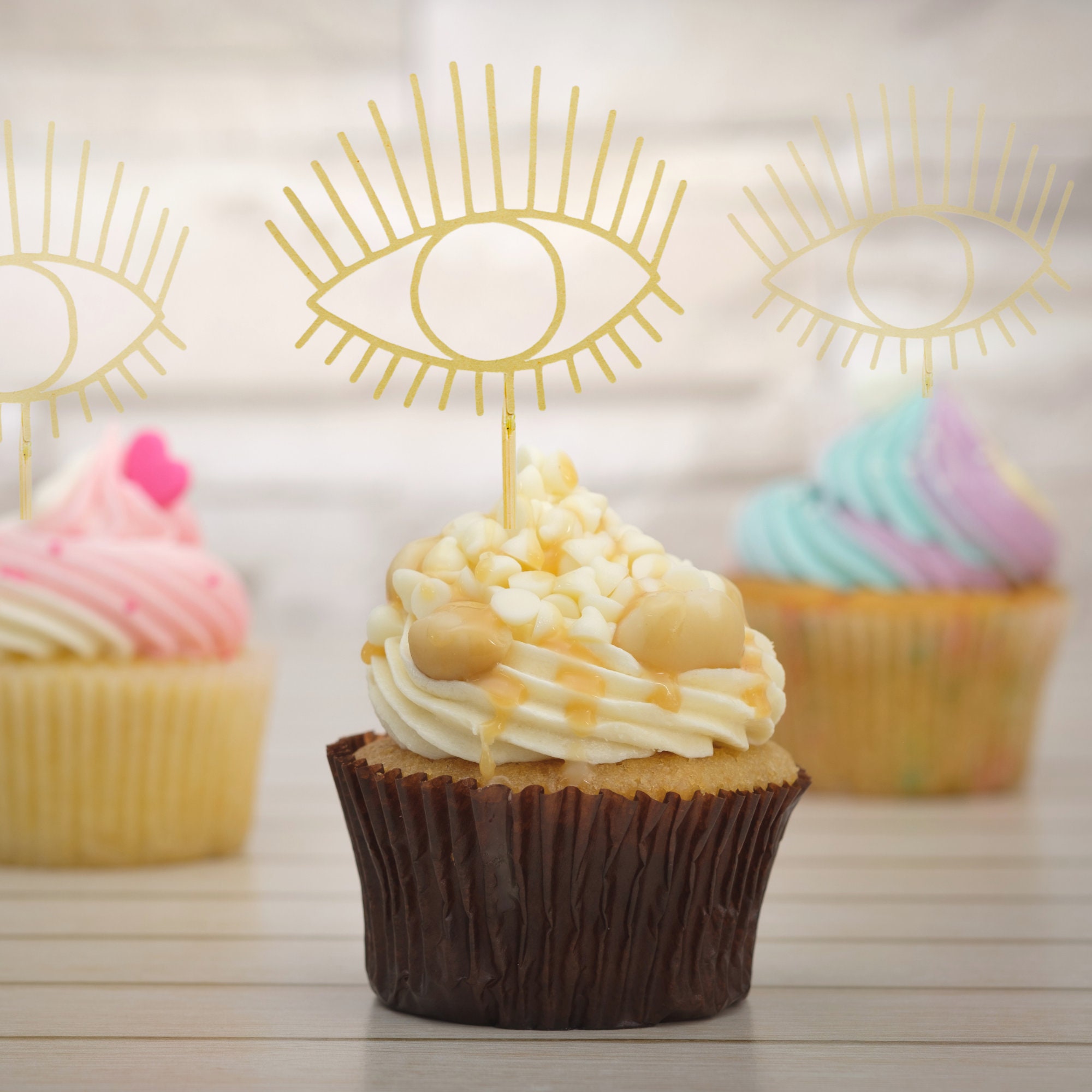 Open Eye Cupcake Toppers Boho Eye Cupcake Toppers Eyelash - Etsy