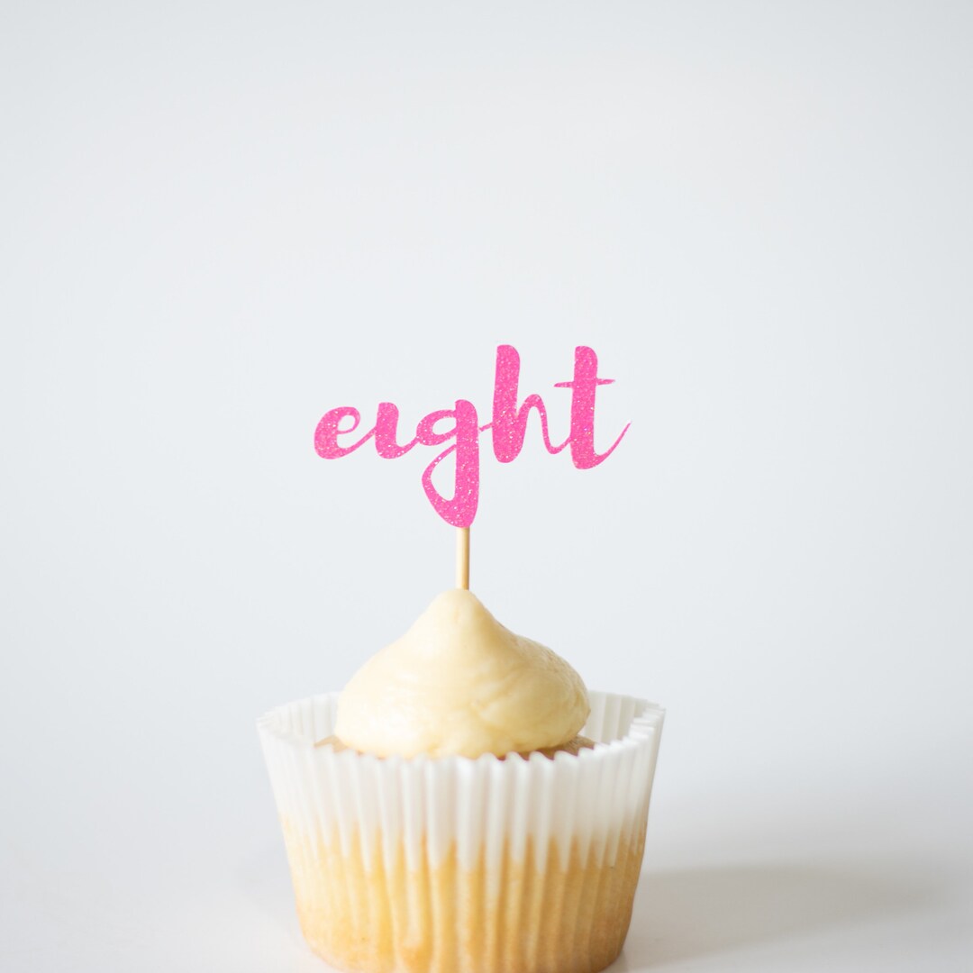 Eight Glitter Cupcake Toppers Pack - Eighth Birthday Cake Topper ...
