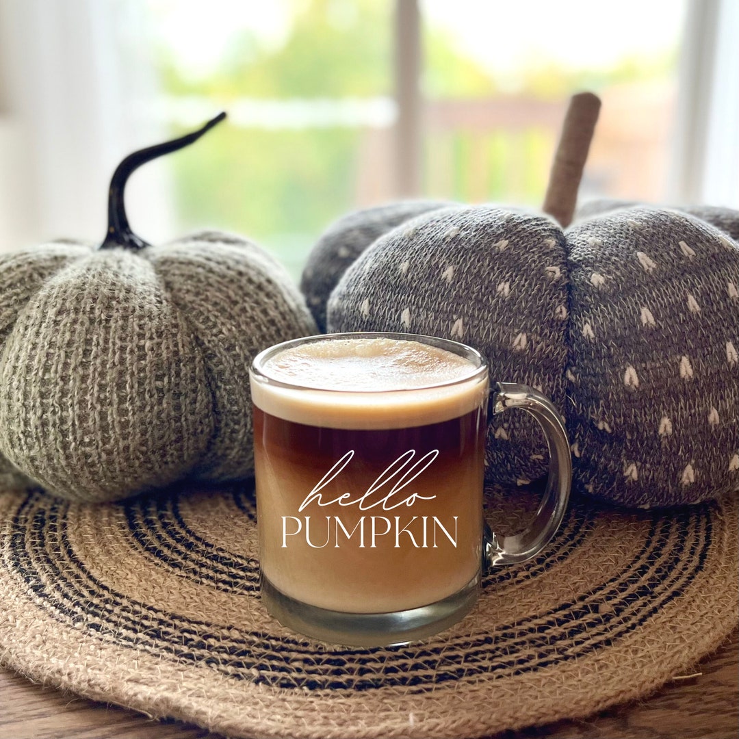Hello Pumpkin Glass Coffee Mug 13oz // Mugs for Fall, Aesthetic Mug ...