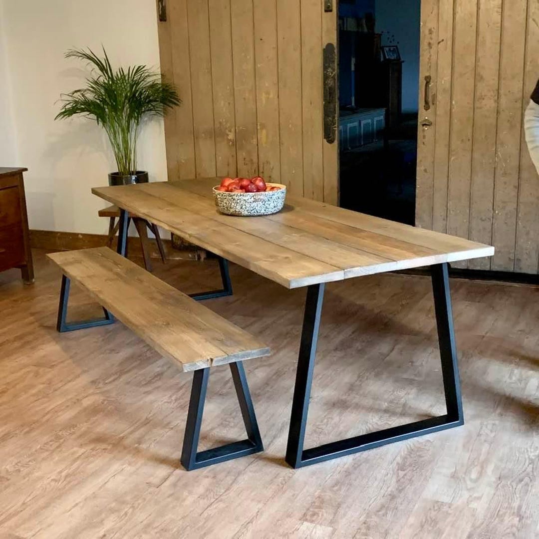 Forge Dining Table With Benches - Rustic Dining Table - Metal Legged ...