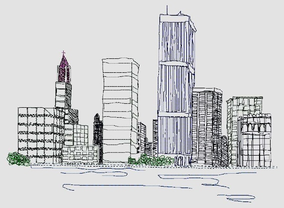 City Skyline Machine Embroidery Design | Etsy