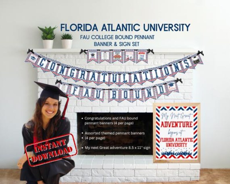 FAU Bound Pennant Banner Sign, Graduation Party Decorations ...