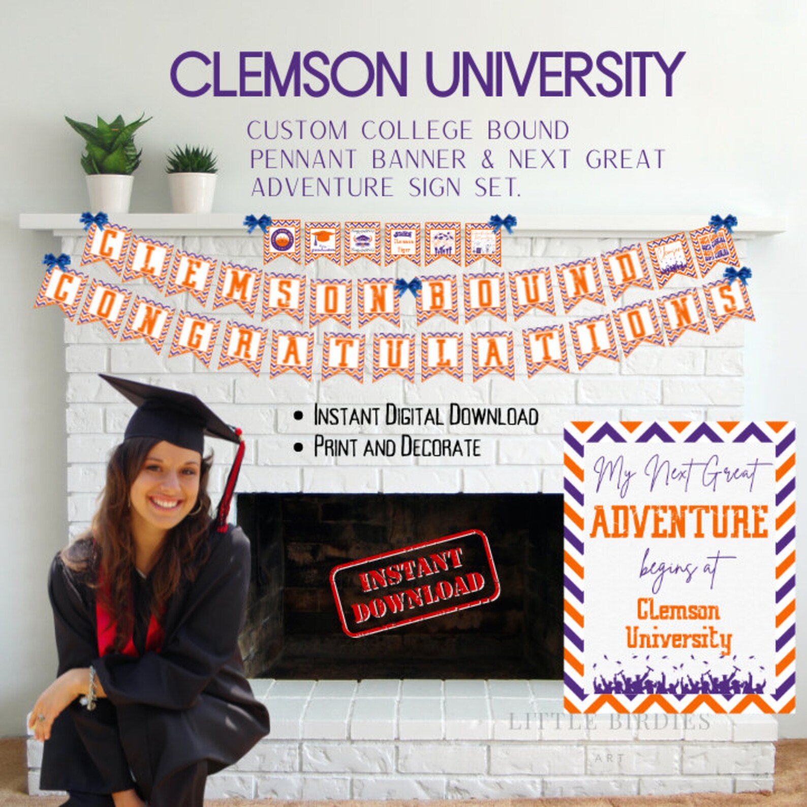 Clemson College Bound Pennant Banner Sign, Graduation Party ...