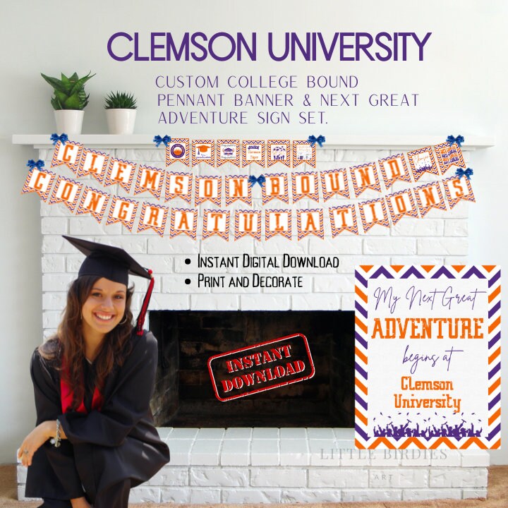 Clemson College Bound Pennant Banner Sign, Graduation Party ...