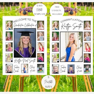 TWO Custom Modern Graduation Day Grad Welcome Photo Collage Yard Signs ...