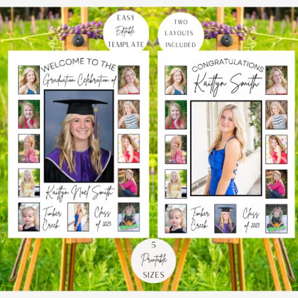 TWO Custom Modern Graduation Day Grad Welcome Photo Collage Yard Signs ...