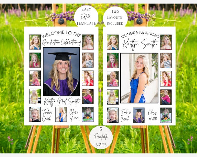 TWO Custom Modern Graduation Day Grad Welcome Photo Collage Yard Signs ...