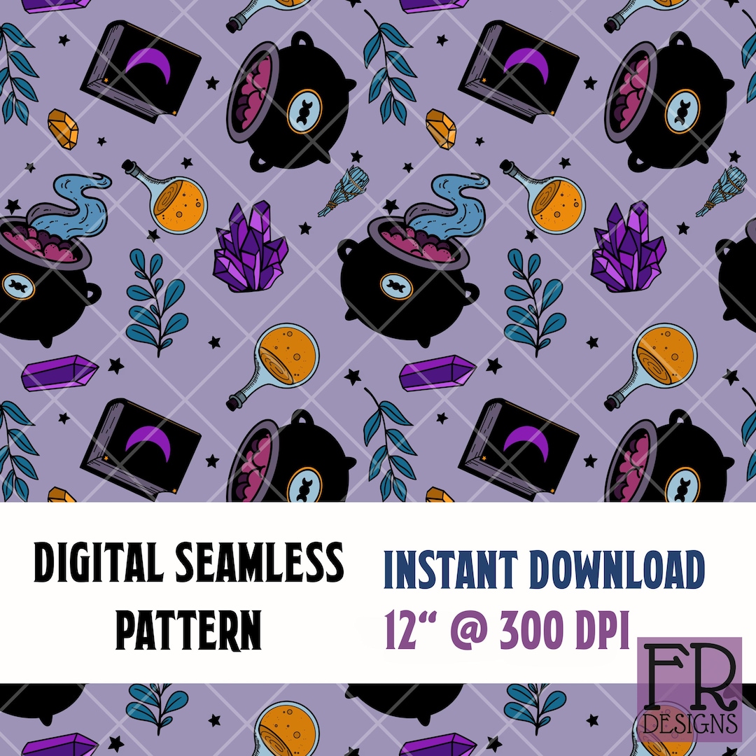 Witchy Seamless Pattern | Digital Paper With Crystals, Cauldrons ...