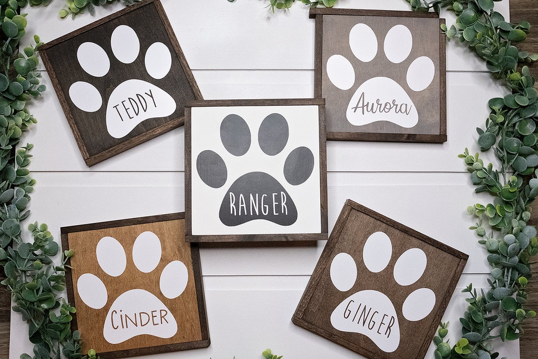 Personalized Paw Print Wood Sign: Custom Pet Name, Rustic Decor - Etsy