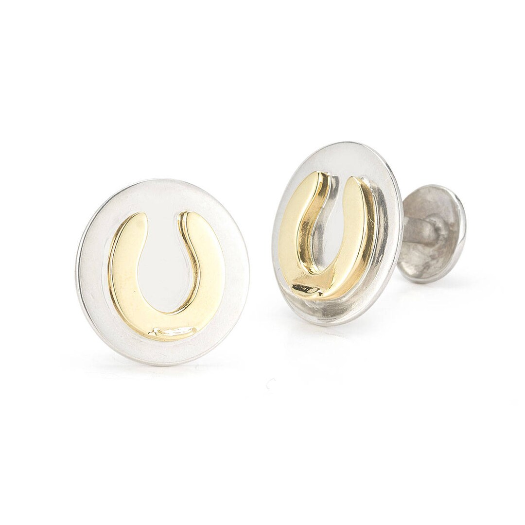 Horseshoe Handmade Equestrian Cufflinks in 14K Yellow Gold and Sterling ...