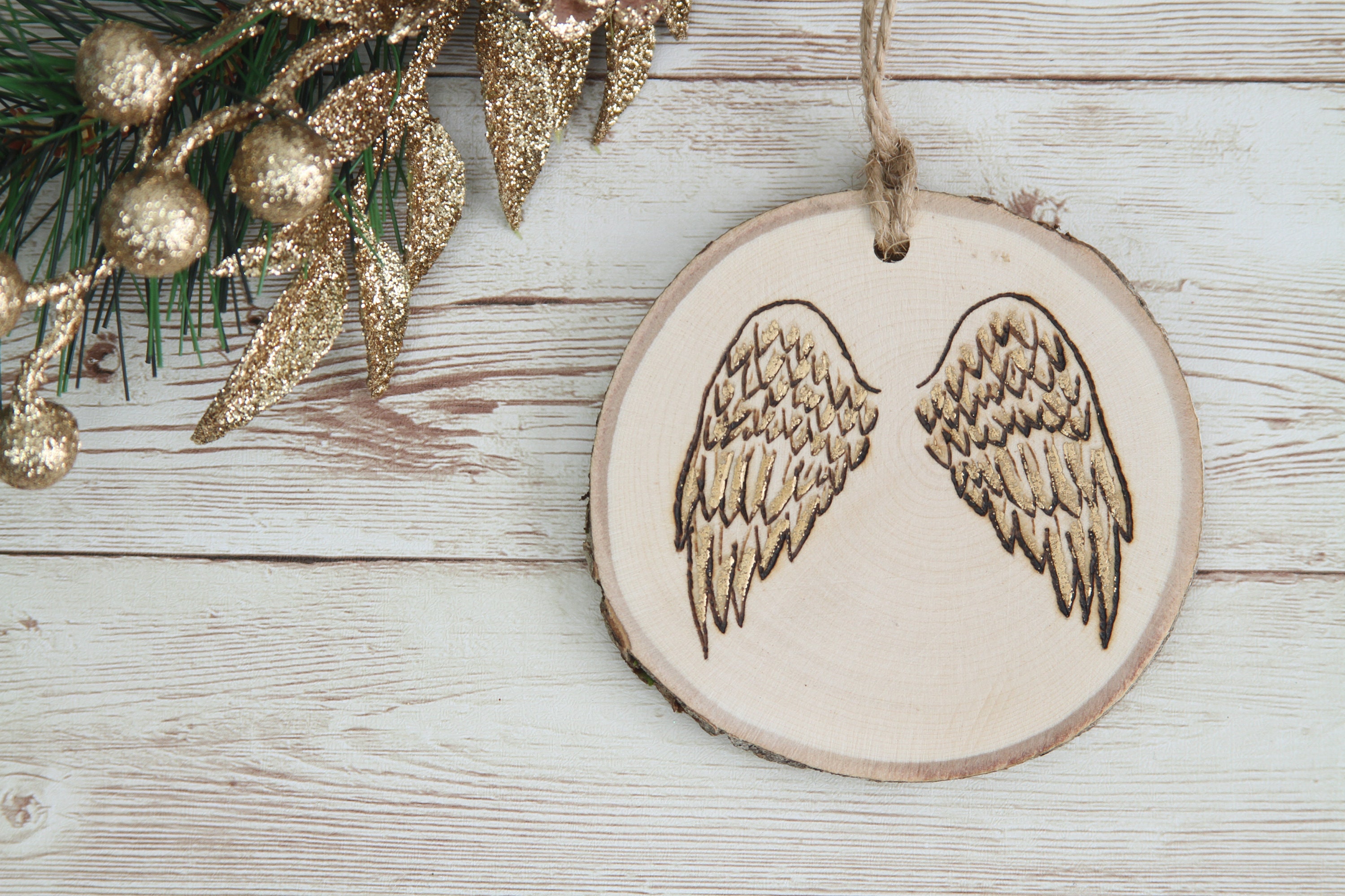 Angel Wings Wood Slice Ornament — Maple & Fern Co