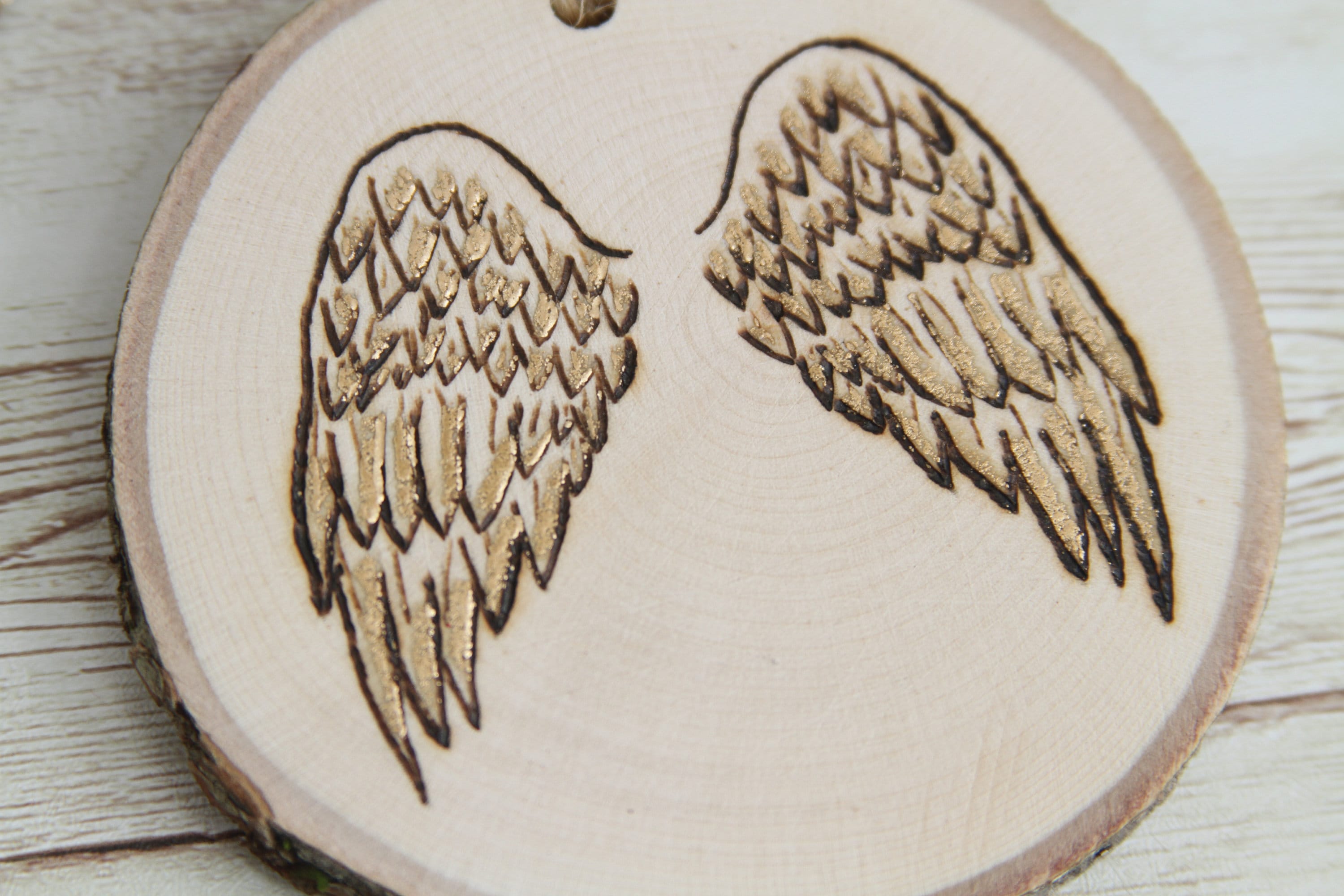 Angel Wings Wood Slice Ornament — Maple & Fern Co