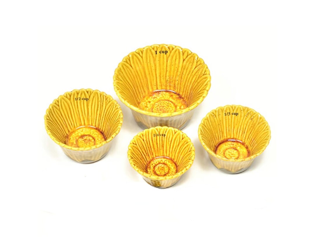 Ceramic Sunflower Measuring Cups Set of 4 Nestable Flower Measuring ...